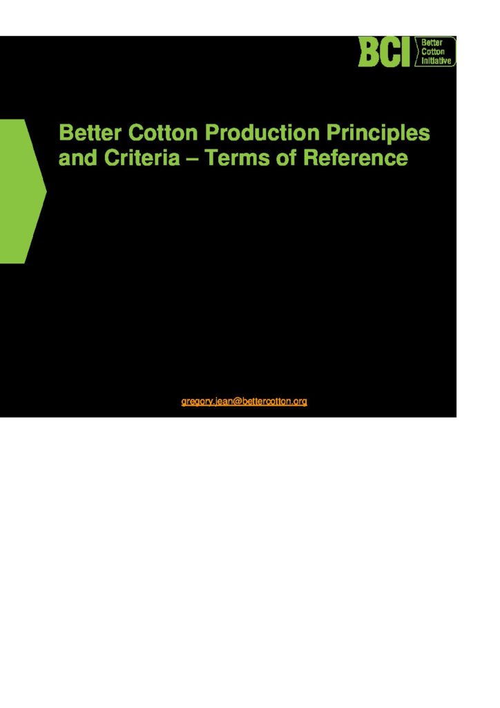 Termes de référence pour les principes et critères de Better Cotton ...